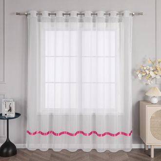 Joyswahl Voile Gardine transparenter Vorhang mit Satinband Design &raquo;Maja&laquo; Schals Fenster Vorh&auml;nge mit &Ouml;sen BxH 300x145cm Pink 1er Pack