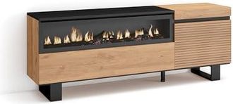 Skraut Home | TV-Schrank, Lowboard | f&uuml;r Wohnzimmer und Esszimmer | 150x57x35cm | F&uuml;r TV-Ger&auml;te bis zu 65 | Elektrokamin. | Industriedesign | Moderner Stil | Eich