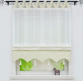 Joyswahl Leinenoptick Raffrollo mit V Schlaufen »Catrin« Raffgardine mit Längsstreifen und farblich abgesetzte Blende BxH 120x140cm Beige 1 Stück