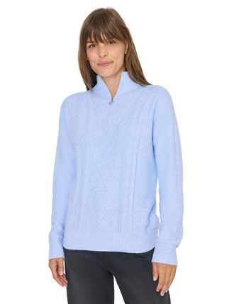 Cecil Damen 3016924 Pullover mit Troyerkragen, Sporty Light Blue Melange, XXL