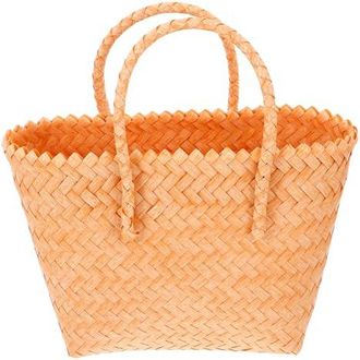 IFUNDOM Sac &agrave; Main Femme Tiss&eacute; Vintage Petit Format Plastique R&eacute;sistant Sac Fourre-tout Tiss&eacute; Main Style R&eacute;tro pour Plage et Voyage &Eacute;l&eacute;gant