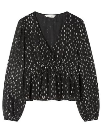 Springfield Lurex Blouse with V Neckline, Standard Black, 38 Womens