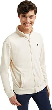Polo Club Sweat Homme Zippé Beige sans Capuche à Col Montant Sweatshirt Zipper