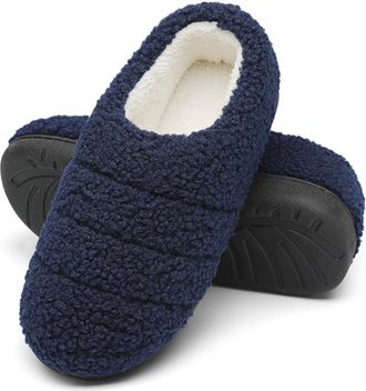 Mishansha Herren Damen Hausschuhe Winter Wärme Memory Foam Pantoffeln rutschfeste Leicht Plüsch Harte Sohle Slippers für Indoor & Outdoor, Denim Blau, 38/39 EU