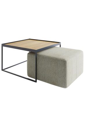 Novel Couchtischset Collare Sets, Eiche, Beige, Textil, 2-teilig, Eiche, massiv, quadratisch, eckig, 80x49x80 cm, Wohnzimmer, Wohnzimmertische, Satztische