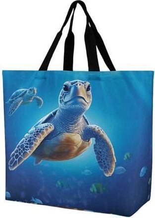 Generic Sac De Courses Tortue Dans LEau Bleue Sac Cabas Avec Poign&eacute;es Personnaliser Sacs En Toile Pour Femmes, Pour &Eacute;cole, Burea, Filles, 50x40cm