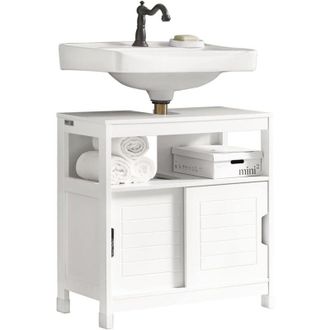 SoBuy Sobuy - Meuble Sous-Lavabo Meuble de Salle de Bain Vasque - 1 étage et 2 Portes coulissantes -Blanc FRG128-W
