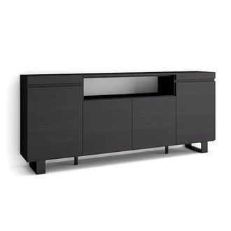 Skraut Home | Buffet Salon et Cuisine | Meuble de Rangement, Commode | 200x87x35cm | 4 Portes | Design Industriel | Style Moderne | Noirs
