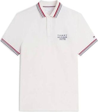 Tommy Hilfiger Homme, Tops, Blanc, Taille: M RWB Collar/Cuff Detail Reg Polo