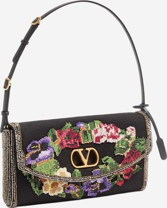 Valentino Garavani Womens Shoulder Bag Loc&ograve; Floral-Embroidered Silk Multicolour