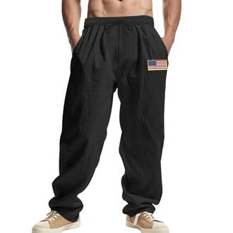 Generic Pantalon d&eacute;t&eacute; l&eacute;ger en lin pour hommes : pantalon de plage avec cordon de serrage pantalon en lin pantalon droit pantalon de loisirs respirant pantalo