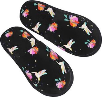 Generic Accueil Pantoufles Colibri Noir &Agrave; Fleurs Chaud Pantoufles De Voyage Antid&eacute;rapant Chaussons Maison Pour Invit&eacute; Voyage H&ocirc;tel L