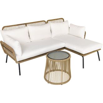 OUTSUNNY Salon de jardin dangle 4 pers. style colonial table basse coussins grand confort inclus r&eacute;sine tress&eacute;e beige