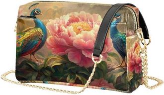 Mnsruu Sacs à bandoulière pour femme, sac à main en cuir avec fleur de paon E