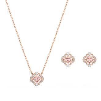 Swarovski Ohrringe - Sparkling Dance set Mixed cuts Clover gold-tone pl - Gr. unisize - in Rosa - f&uuml;r Damen