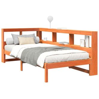 vidaXL Massivholzbett mit Regal ohne Matratze Wachsbraun 90x200 cm Vidaxl