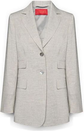 Elena Miro Femme, Vestes, Gris, Taille: 52 FR Blazer crois&eacute; en lin m&eacute;lang&eacute;