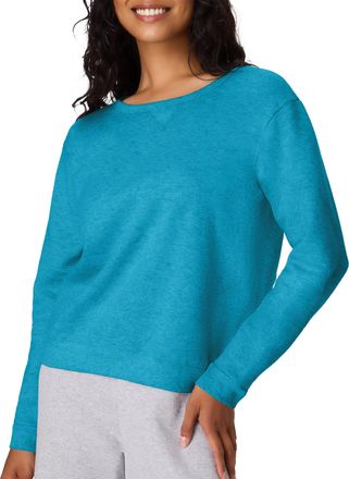 Hanes Damen Crewneck, EcoSmart Fleece Pullover mit V-einkerbung, Sweatshirt, Bold Blue Heather, XXL