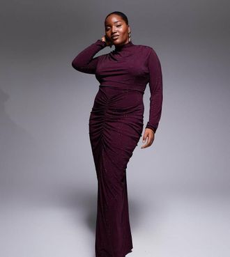 Tfnc Plus Robe longue ornement&eacute;e &agrave; col montant - Cerise-rose