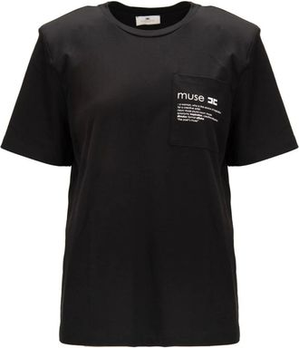 Elisabetta Franchi Femme, Tops, Noir, Taille: 42 FR T-shirt &agrave; col rond