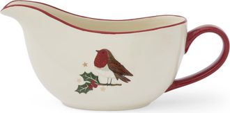Cooksmart Robins Retreat Sauciere | Keramik-Soßen-Servierboot für Saucen, Saucen und Dressings | Langlebige große Keramikschale mit festlichem Rotkehlchen-Desig
