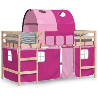 vidaXL Vidaxl - Lit mezzanine enfants avec tunnel rose 80x200cm bois pin massif