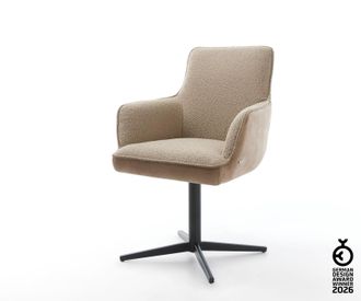 DELIFE Drehstuhl Heira-Flex mit Armlehnen Materialmix Schlamm Fu&szlig;kreuz Schwarz 360&deg; drehbar Taschenfederkern, Esszimmerst&uuml;hle