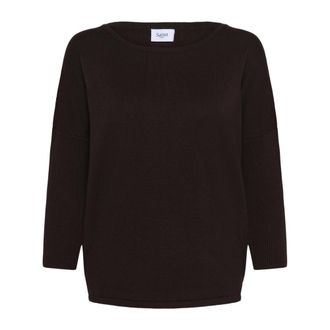 Saint Tropez Femme, Pulls, Brun, Taille: 42 FR R-Neck Pullover Strik in Chocolate Plum
