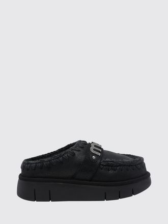 Mou Mules Bounce en daim avec coutures apparentes et doublure en shearling