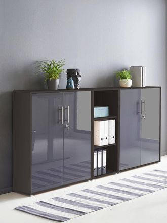 BMG M&ouml;bel Aktenschrank in Anthrazit Anthrazit Hochglanz lackiert Office Edition abschlie&szlig;bar als Einzelschrank oder Schrankwand Verschiedene Ausf&uuml;hrungen (Set 8