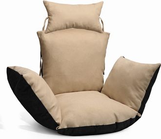 MG Design Hängesessel Kissen Braun - Outdoor Auflage mit Kopfstütze & Bindeschnüren, wetterfest & komfortabel gefüllt