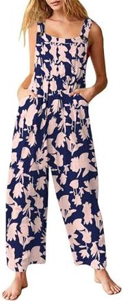 Generic EMUKFD Salopette boh&egrave;me pour femme - Style ethnique vintage - Patchwork - Jambe large - Imprim&eacute; floral - Combinaison d&eacute;t&eacute; d&eacute;contract&eacute;e - Barboteuse bo