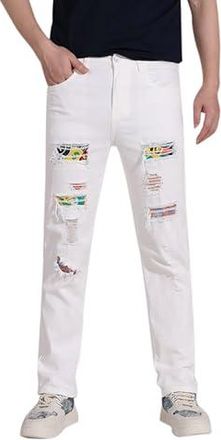 Generic Jean Homme Jeans Homme Week-End/Voyage Pantalon en Jean Slim Stretch D&eacute;chir&eacute; Coupe Droite D&eacute;contract&eacute; - Confort Maximal avec Touche Streetwear