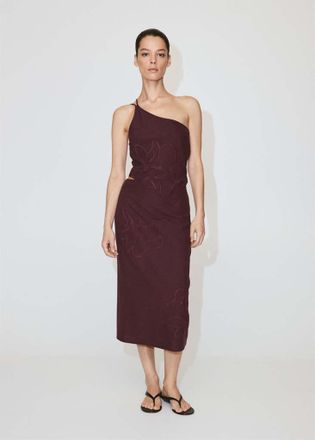 Mango Jupe en lin avec broderie &agrave; fleurs grenat - Femme - 32 - MANGO