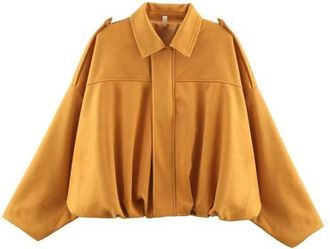 Generic Veste bomber en daim synth&eacute;tique pour femme avec fermeture &eacute;clair, manteau pilote &agrave; revers de printemps, v&ecirc;tement dext&eacute;rieur d&eacute;contract&eacute; &agrave; manches lon