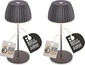 Briloner 2er-Set Riffle Mini LED Tischlampen kabellos IP44 mit Lichtkante, 8,5x20 cm, Touchdimmer, Akku tauschbar, Nachttischlampe, Akku Lampe, German Design A