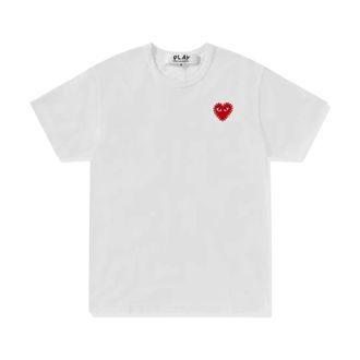 Comme Des Gar&ccedil;ons Femme, Tops, Blanc, Taille: 42 FR Small Rhinestone Heart Play T-Shirt
