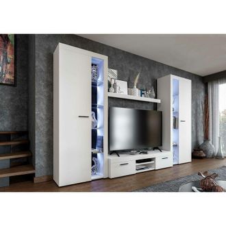 Furnix Furnix - Mediawand marcuss xl Wohnwand TV-Schrank Vitrine Regal 4-tlg 300 cm modern Wei&szlig;