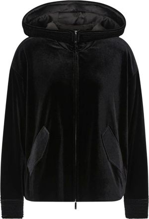 Emporio Armani Femme, Vestes, Noir, Taille: 42 FR SweaT-shirt &agrave; capuche en chenille extensible