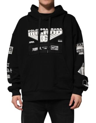Dolce & Gabbana Mens Black Cotton Dg Milano Logo Print Hoodie Sweater Clothing