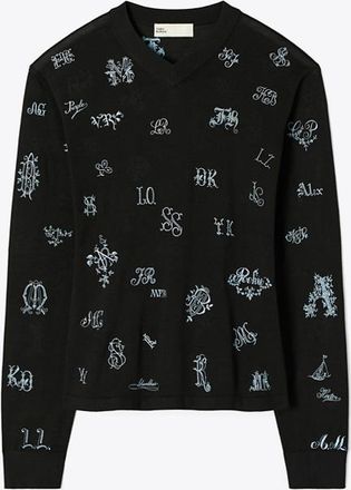 Tory Burch Damen Bestickter Seidenpullover