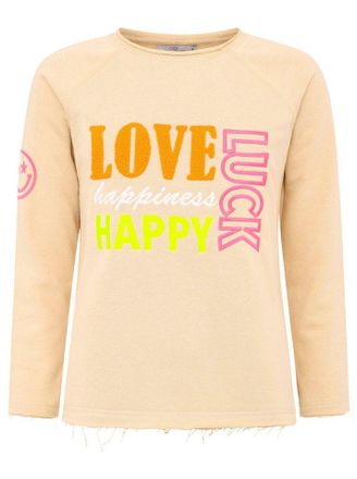 Zwillingsherz Sweater Love Luck Happy mit Used-Look Kanten und fr&ouml;hlicher Stickerei