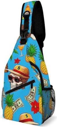 Generic Sacoche Bandouliere Cr&acirc;ne tropical riche argent dollars plage vintage ananas Antivol Sacs Poitrine Mode Sac &agrave; Dos De Voyage pour Homme Randonn&eacute;e Cycli