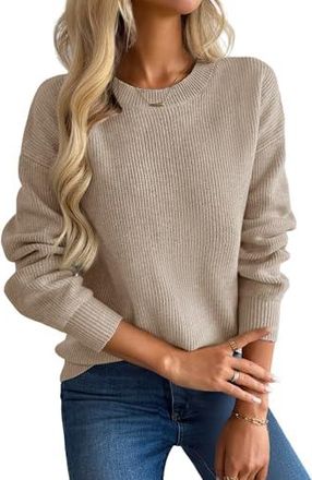 Zeagoo Pulls pour femmes UK Col rond Automne Hiver Pull d&eacute;contract&eacute; &agrave; manches longues &eacute;l&eacute;gant Pull chaud en grosse maille S-XXL, oatmeal, S