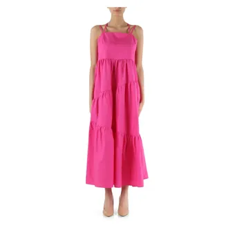 HUGO BOSS Femme, Robes, Rose, Taille: 44 FR Robe longue en coton, col carr&eacute;