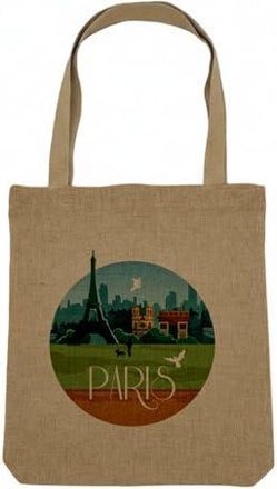 Fabulous Sac Shopping Tote Bag Aspect Lin - Paris Paysage Ville France Tour Eiffel - Sac de Courses Toile Epaisse 360g Beige Naturel Cabas Port&eacute; Epaule Solide 