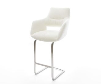 DELIFE Barstuhl Yago-Flex Boucl&eacute; Soft Beige Freischwinger Flach Edelstahl Silberfarben Taschenfederkern, Barst&uuml;hle