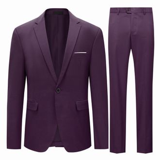 AlltheMen Anzug Herren Anz&uuml;ge Slim Fit 2 Teilig f&uuml;r Business Herrenanzug Sakko Hose Violett XL
