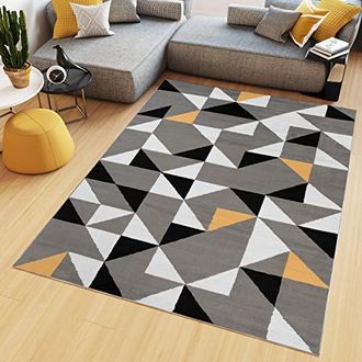 Tapiso Maya Tapis Poil Court Moderne Orange Gris Blanc Noir G&eacute;om&eacute;trique Motif Mosa&iuml;que Triangle Tapis Salon Chambre Salle &agrave; Manger Adulte Bureau Oeko-TEX R&eacute;s