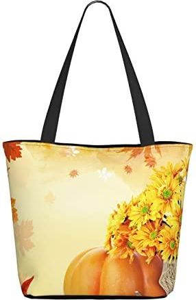 AOOEDM Sac &agrave; provisions pour femme avec feuilles de tournesol et citrouille dautomne 33 x 27,9 x 17,8 cm. Le cadeau parfait pour la Saint-Valentin. Cest de l